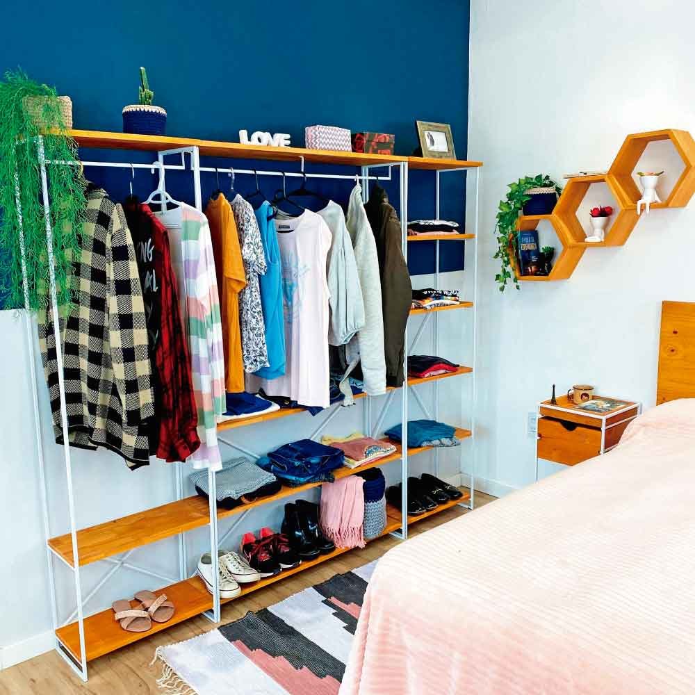 Guarda-Roupas Industrial de Ferro e Madeira Closet Modular Carvalho e ...