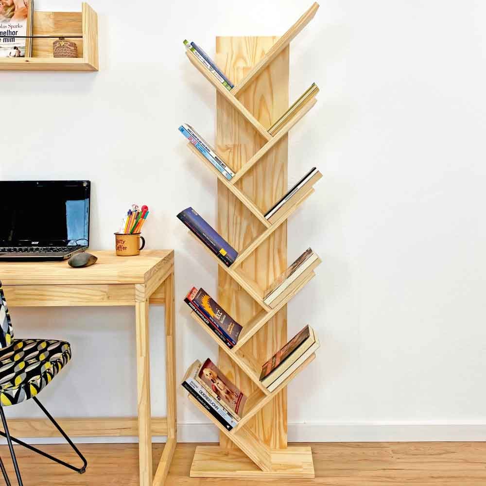 Estante de Madeira para Livros Tree Alta Natural