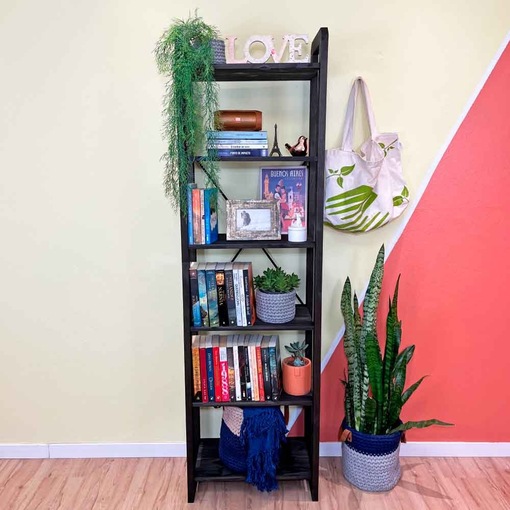 Estante 6 Prateleiras de Madeira Pinus Linea Slim Tabaco