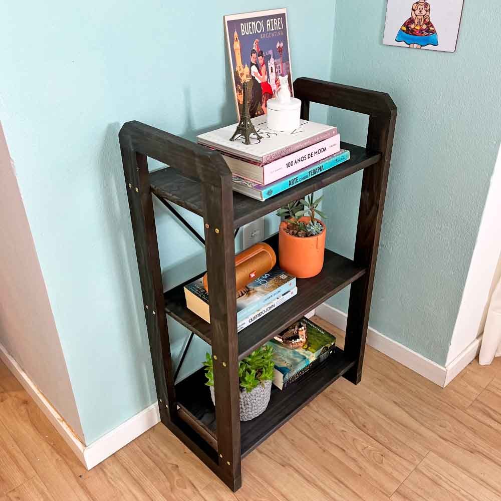 Aparador de Madeira Pinus Linea de 3 Prateleiras Slim Tabaco