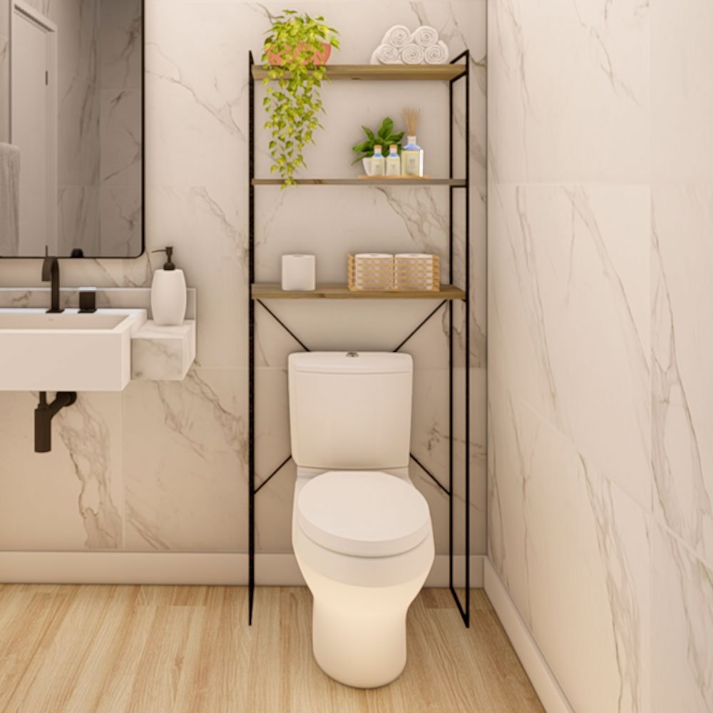 Estante para Banheiro 3 Prateleiras Industrial Slim Tabaco e Preto