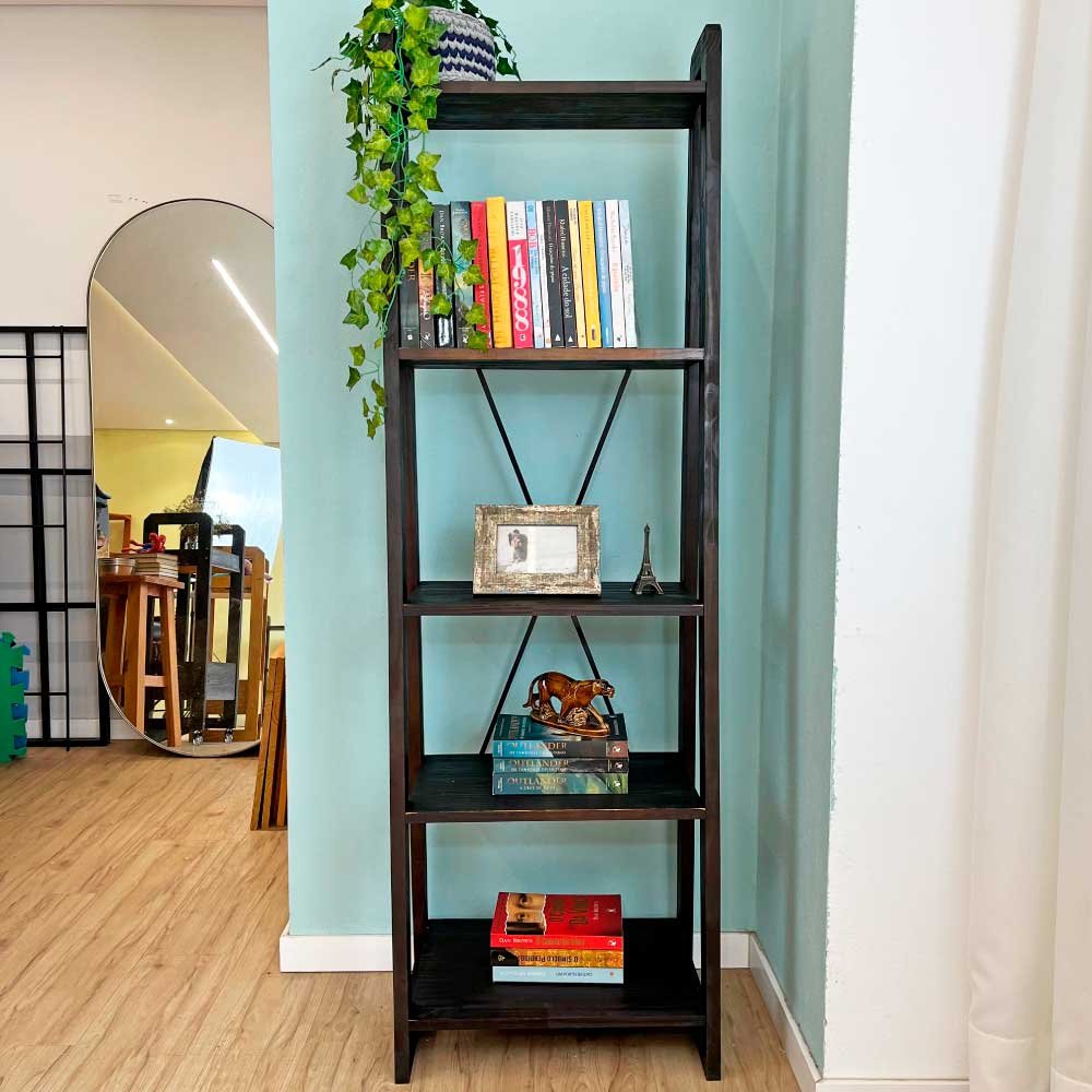 Estante A 6 Prateleiras de Madeira Pinus Linea Slim Tabaco