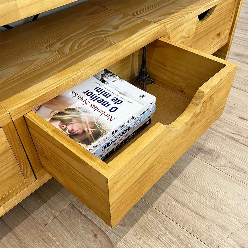 Rack de TV de Madeira Pinus Linea com 3 Gavetas Nozes