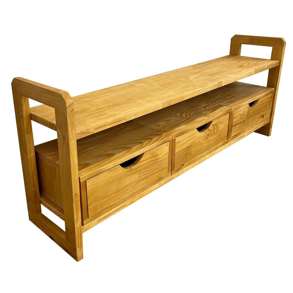 Rack de TV de Madeira Pinus Linea com 3 Gavetas Nozes