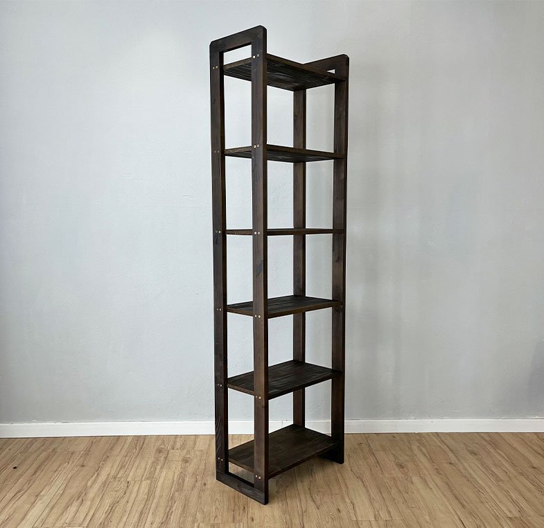 Estante 6 Prateleiras de Madeira Pinus Linea Slim Tabaco