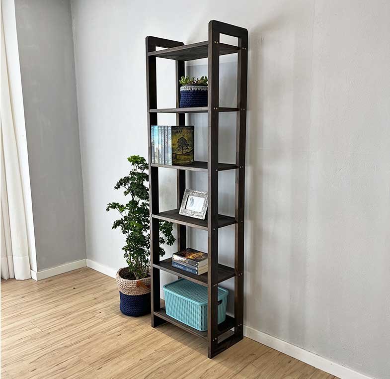 Estante 6 Prateleiras de Madeira Pinus Linea Slim Tabaco