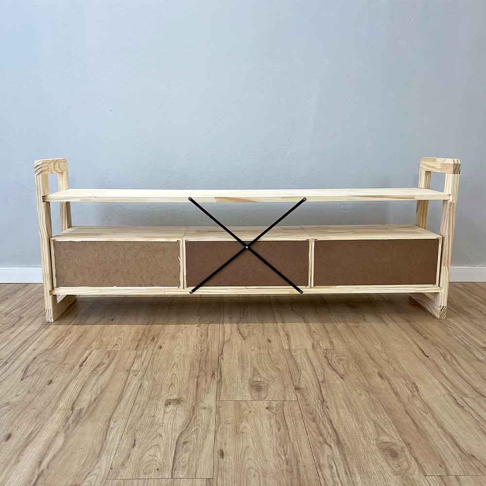 Rack de TV de Madeira Pinus Linea com 3 Gavetas Natural