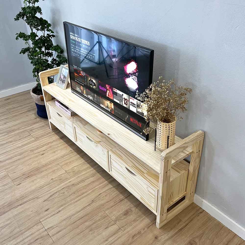 Rack de TV de Madeira Pinus Linea com 3 Gavetas Natural