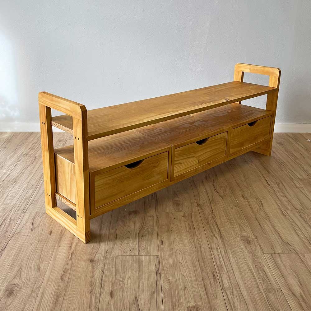 Rack de TV de Madeira Pinus Linea com 3 Gavetas Nozes