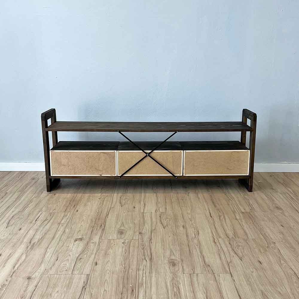 Rack de TV de Madeira Pinus Linea com 3 Gavetas Tabaco