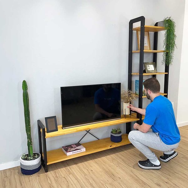 Rack de TV de Madeira Pinus com Estante 6 Prateleiras Slim Linea Nozes ...